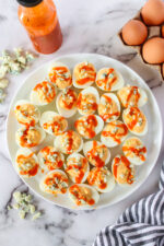 Buffalo Blue Cheese Deviled Eggs - simplesidedishes.com